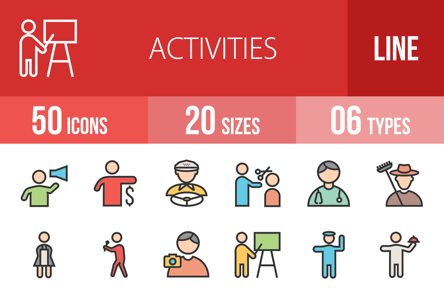 50 Activities Linear Multicolor Icons (45177) | Icons | Design Bundles
