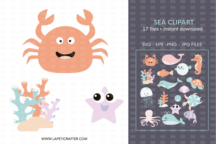 Ocean creatures clipart set, under the sea vector graphics (268307 ...