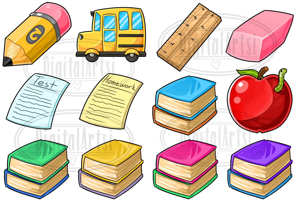 Kawaii School Supplies Clipart (127928) | Illustrations | Design Bundles