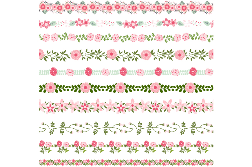 Pink floral border clipart, Cute flower divider edging (96316 ...