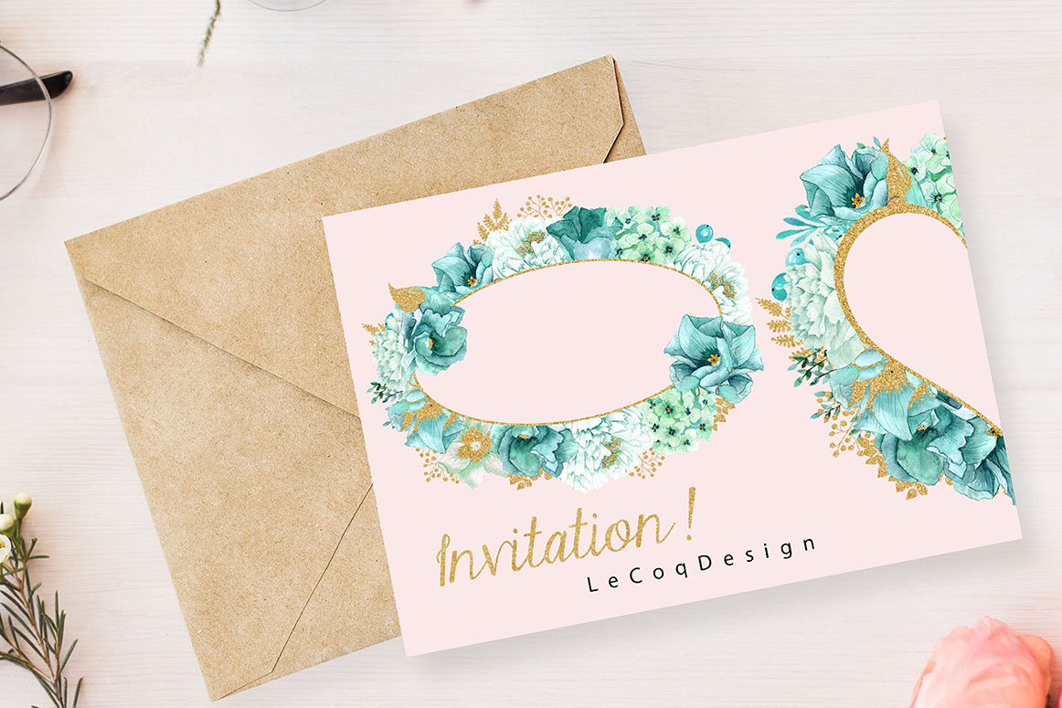 Gold Mint flower frames clipart (25168) | Illustrations | Design Bundles