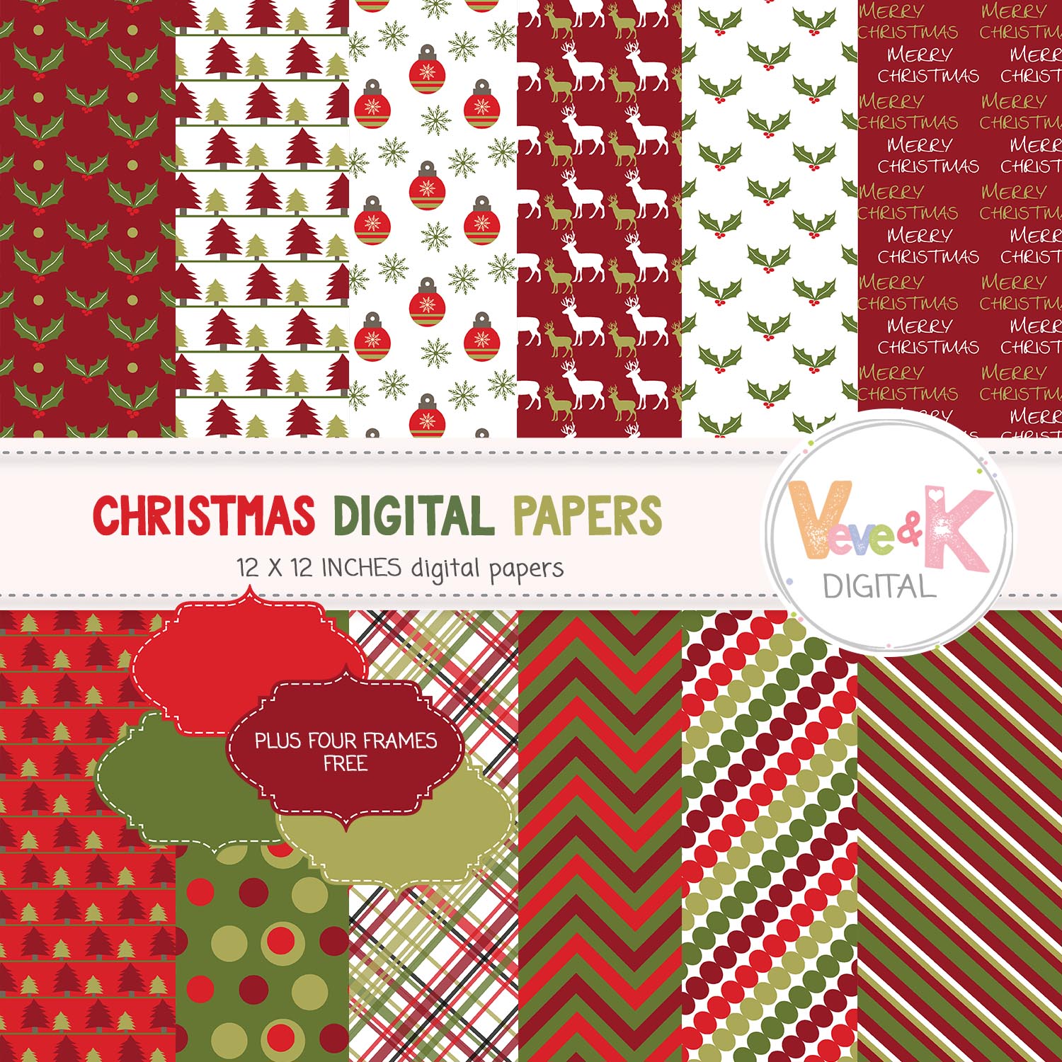 Christmas Digital Papers, Christmas Paper Pack, Scrapbooking Digital ...