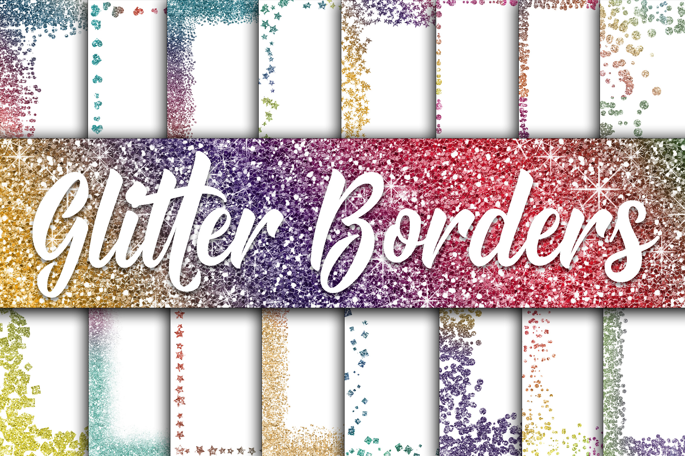 Rainbow Glitter Borders Digital Paper