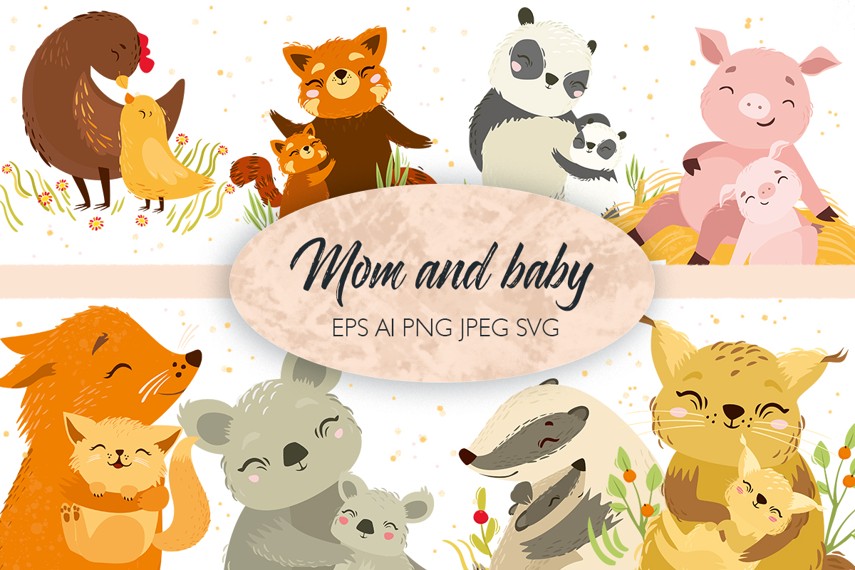 Cute animals. mom and baby. Svg vector animals (434126) | Illustrations ...