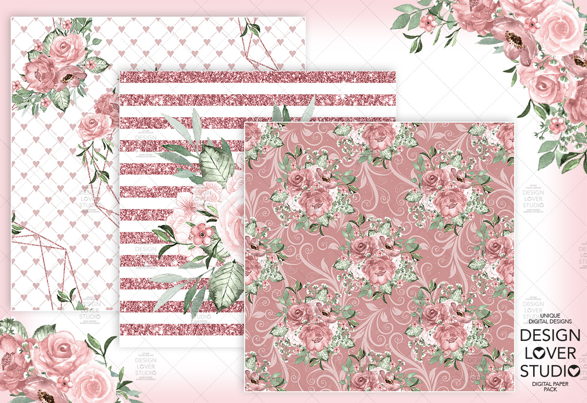 Dusty Rose digital paper pack