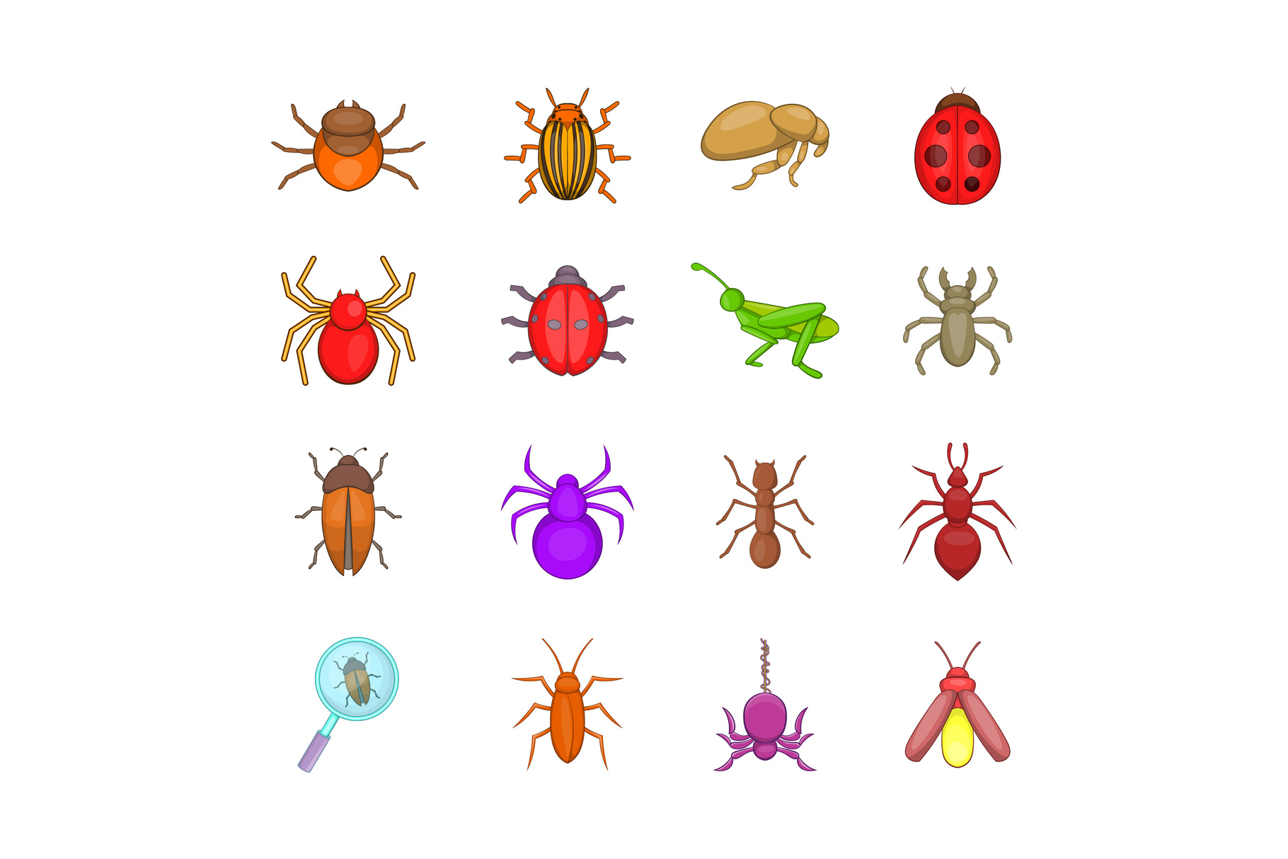 Bugs icon set, cartoon style