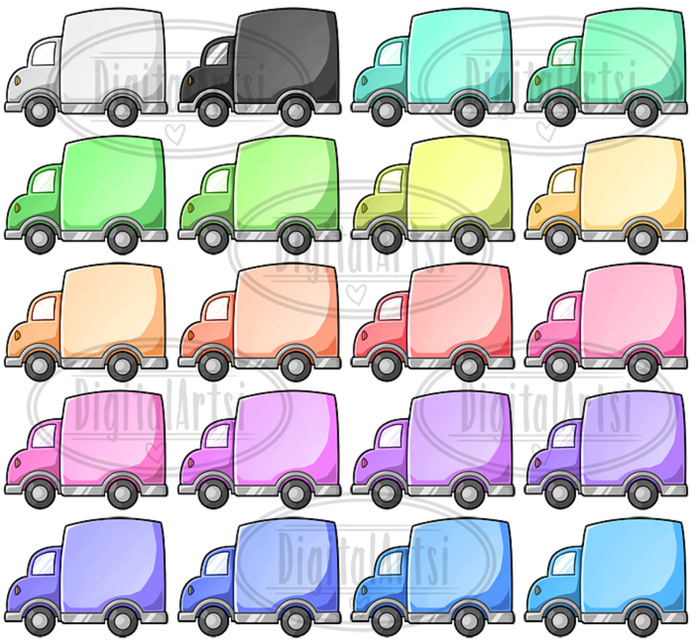 Kawaii Trucks Clipart (127096) | Illustrations | Design Bundles