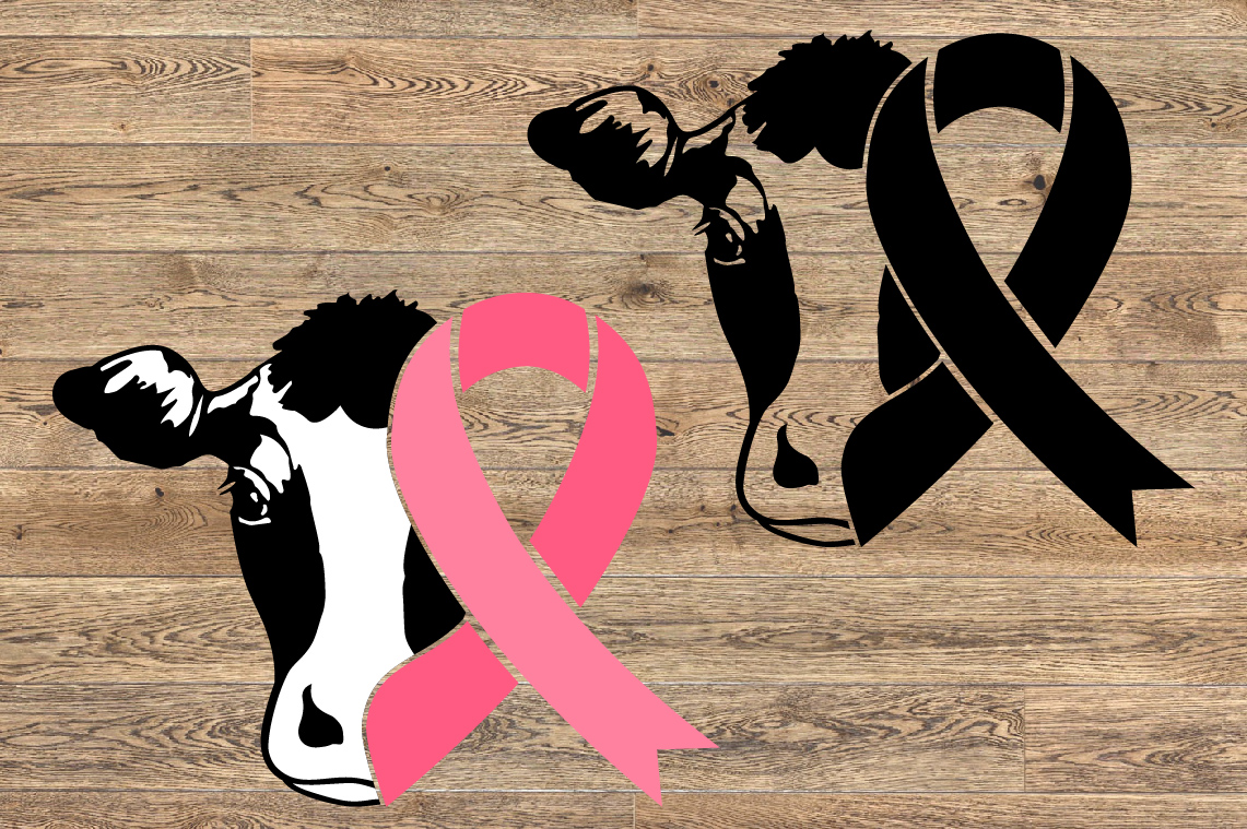 Cow Head whit Breast Cancer Ribbon SVG hope love fight 1241S