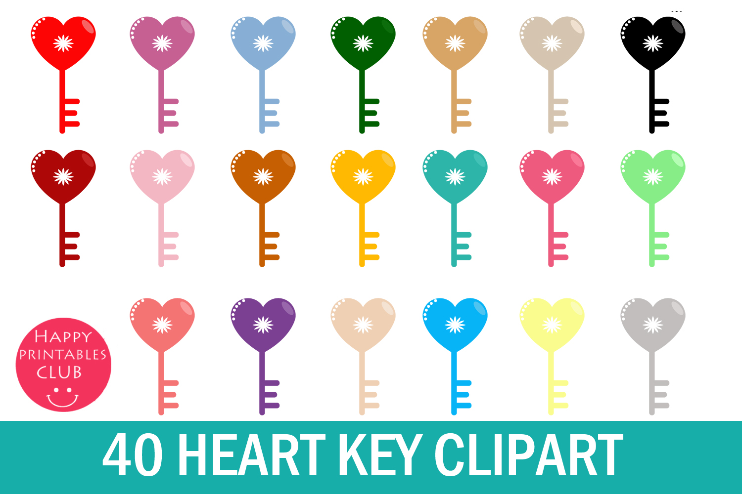 40 Heart Key Clipart- Heart Shaped Key Clipart-Key Clipart