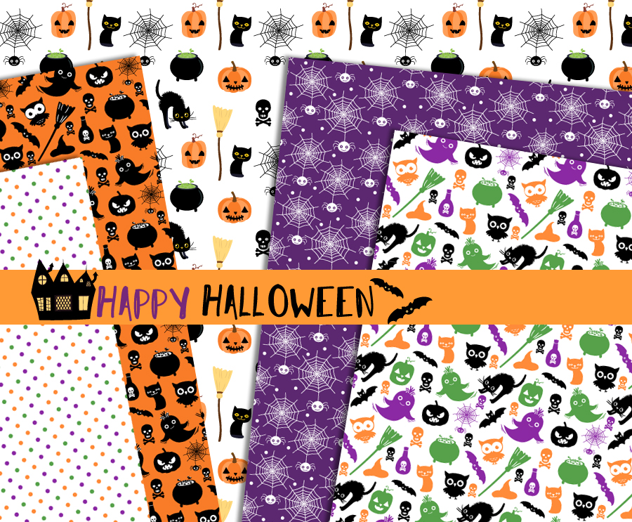 Cute Halloween digital paper set, Seamless background pattern printable ...