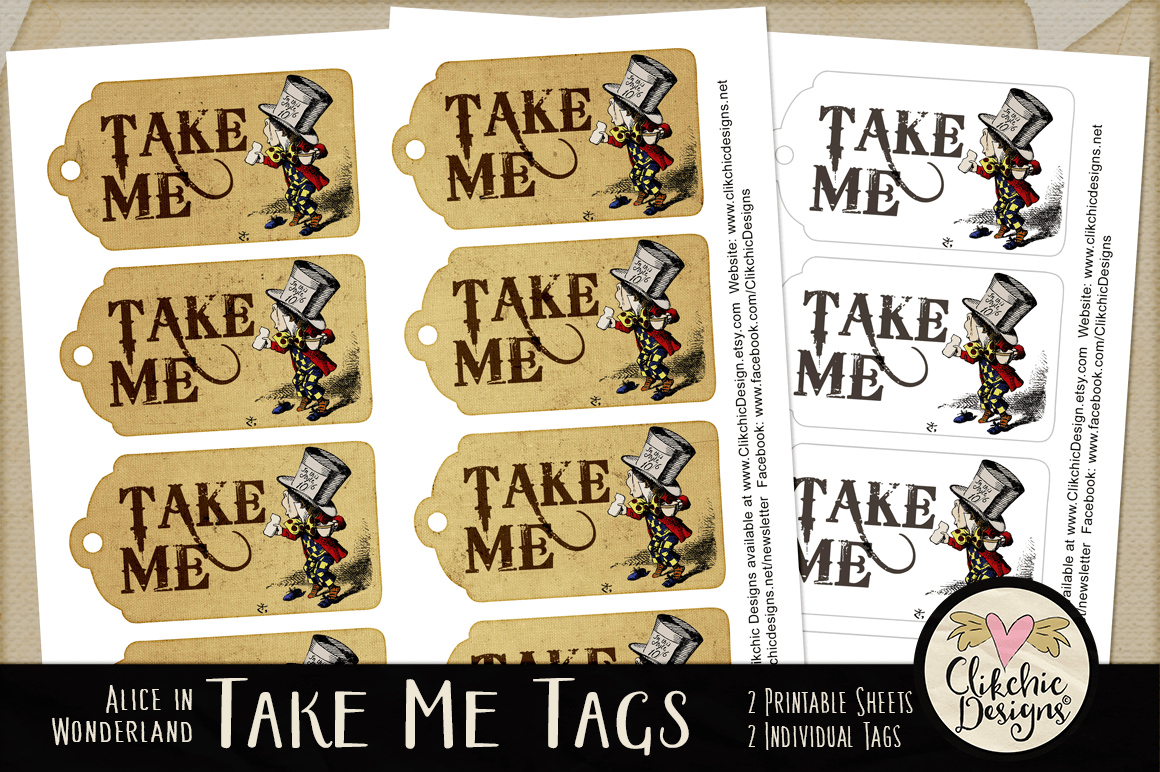 Alice in Wonderland Mad Hatter Take Me Printable Tags (85311) | Labels ...