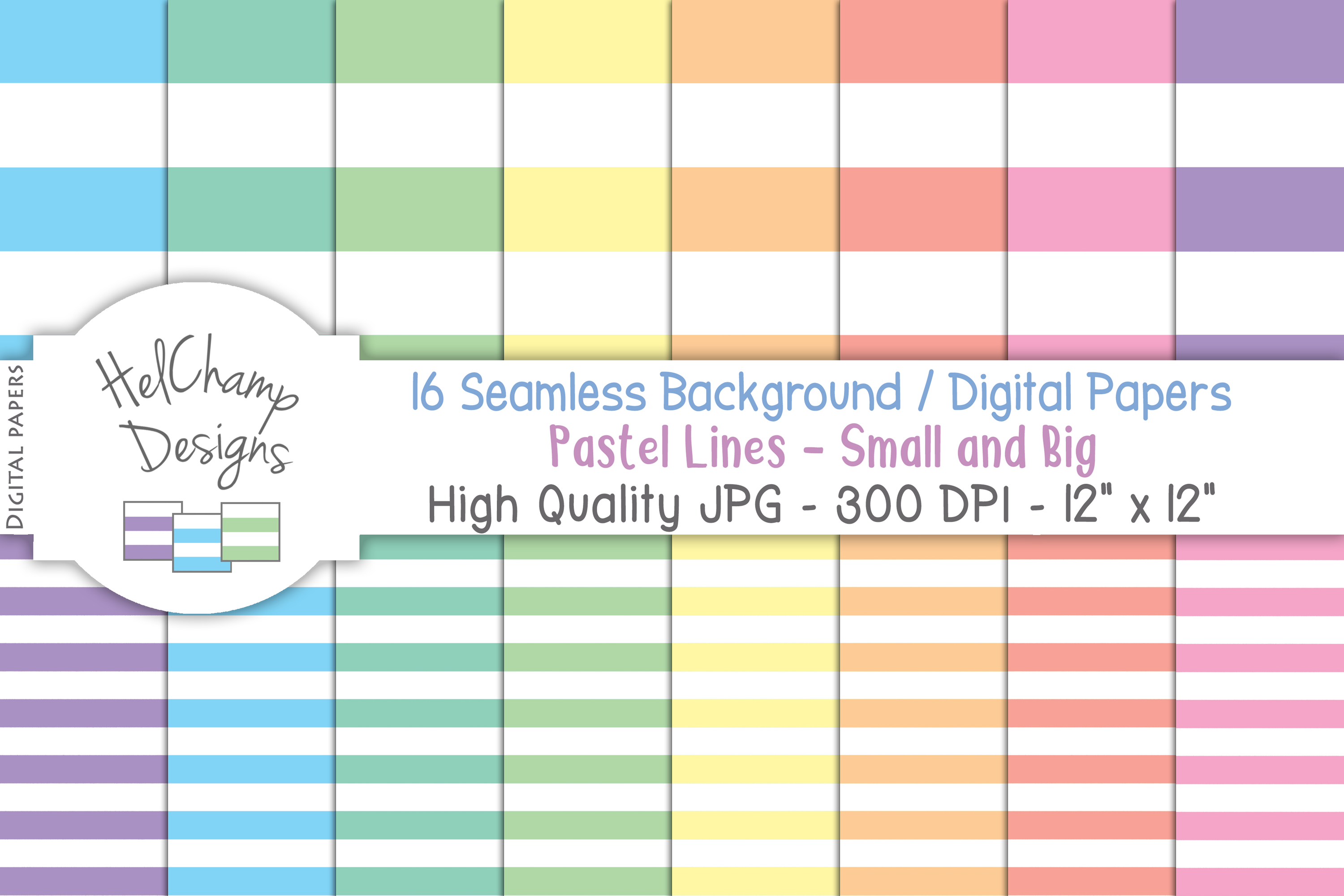 16 seamless Digital Papers Pastel Stripes #1 - HC014