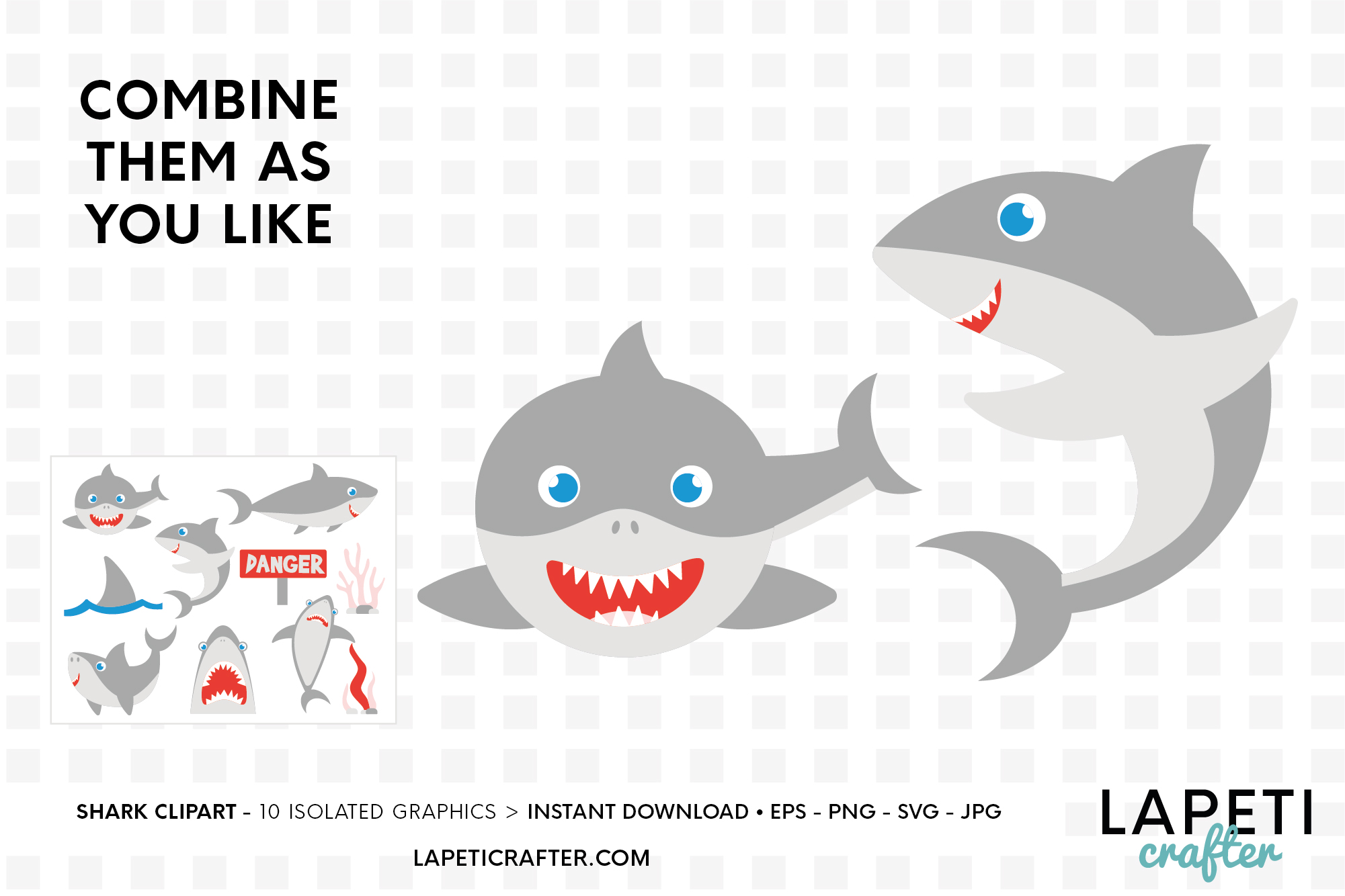 Shark illustration, 10 grey shark clipart svg, eps, jpg, png
