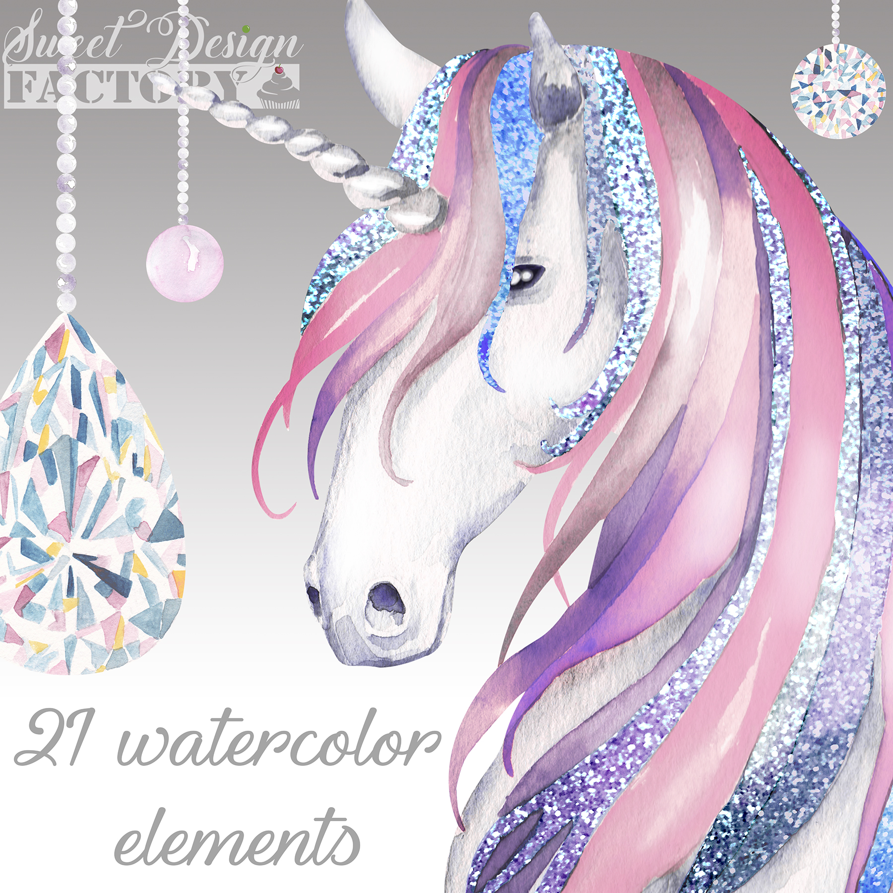 Winter magic unicorn clipart (81597) | Illustrations | Design Bundles