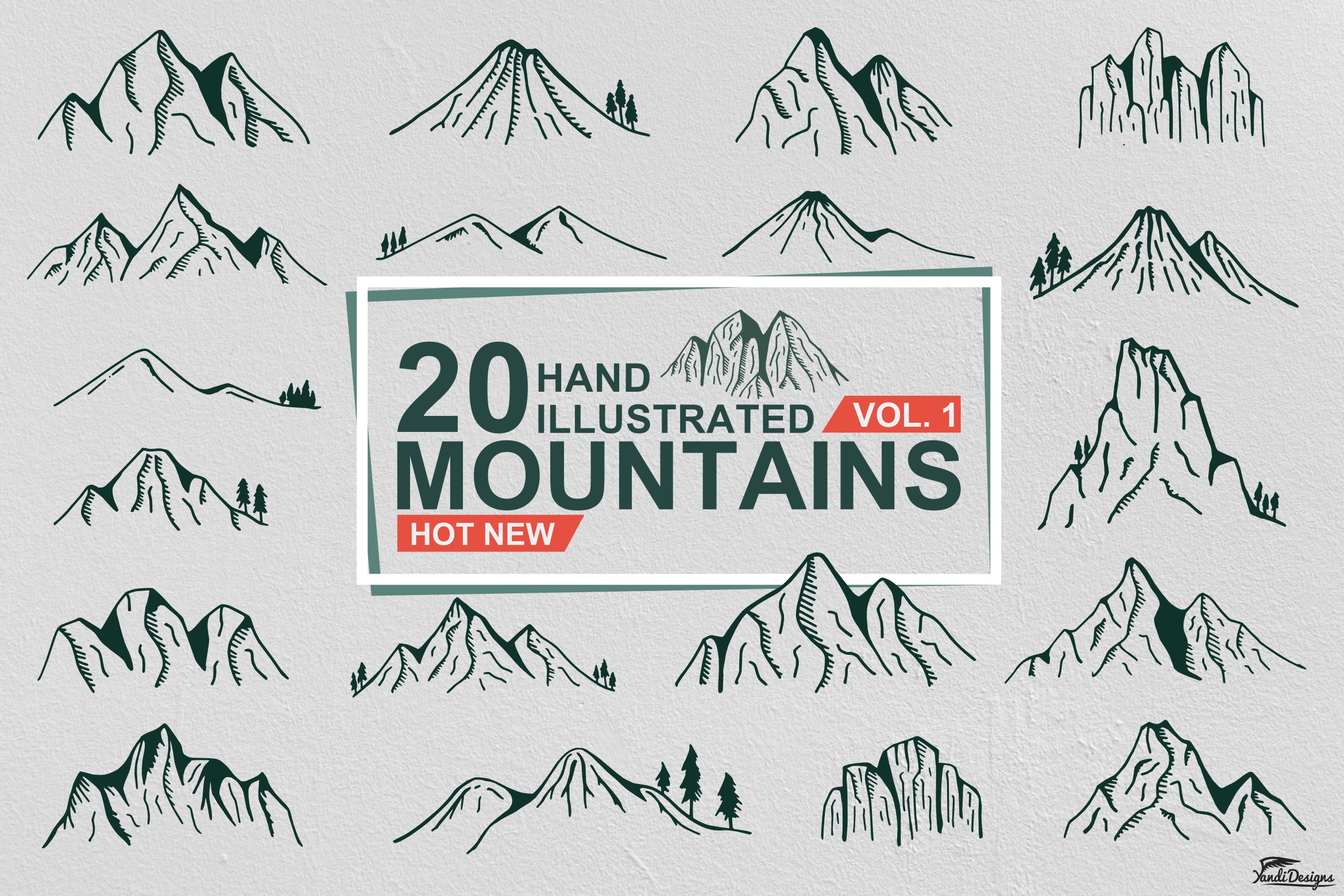 Hand Illustrated Mountain Vol. 1 (33032) | Illustrations | Design Bundles
