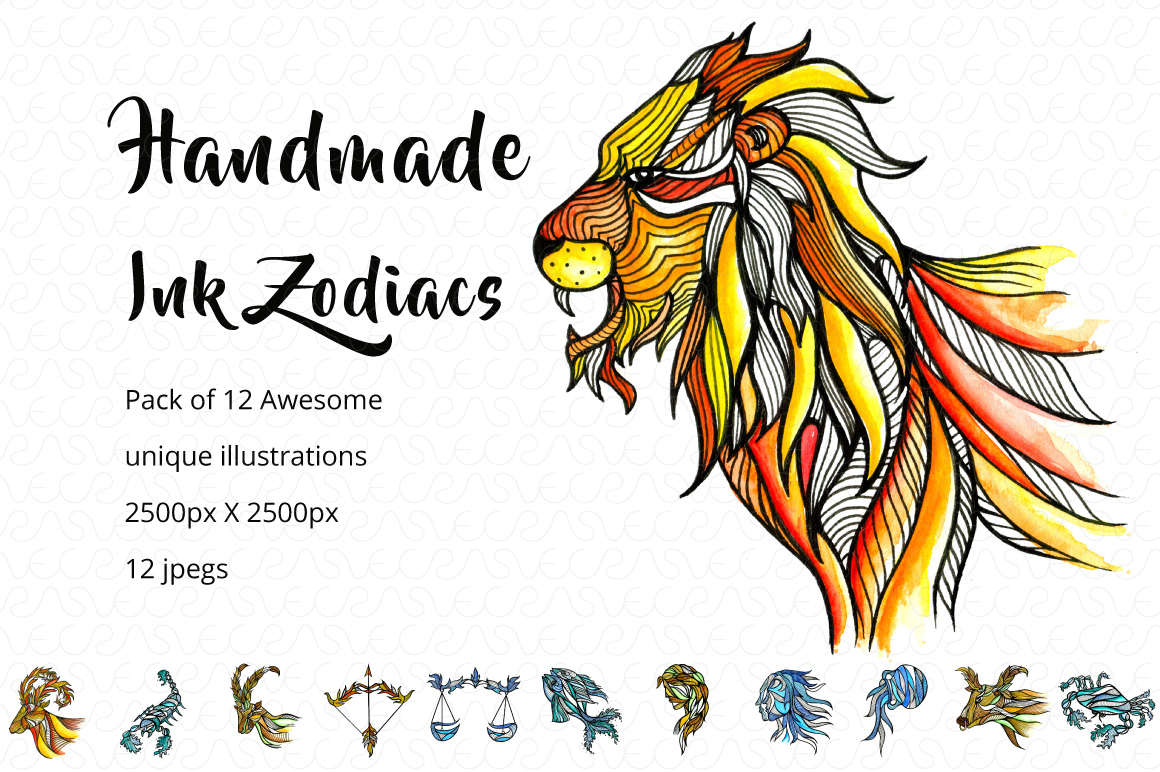 Handmade Ink Horoscope Zodiac Graphic Illustrations Set (235229 ...