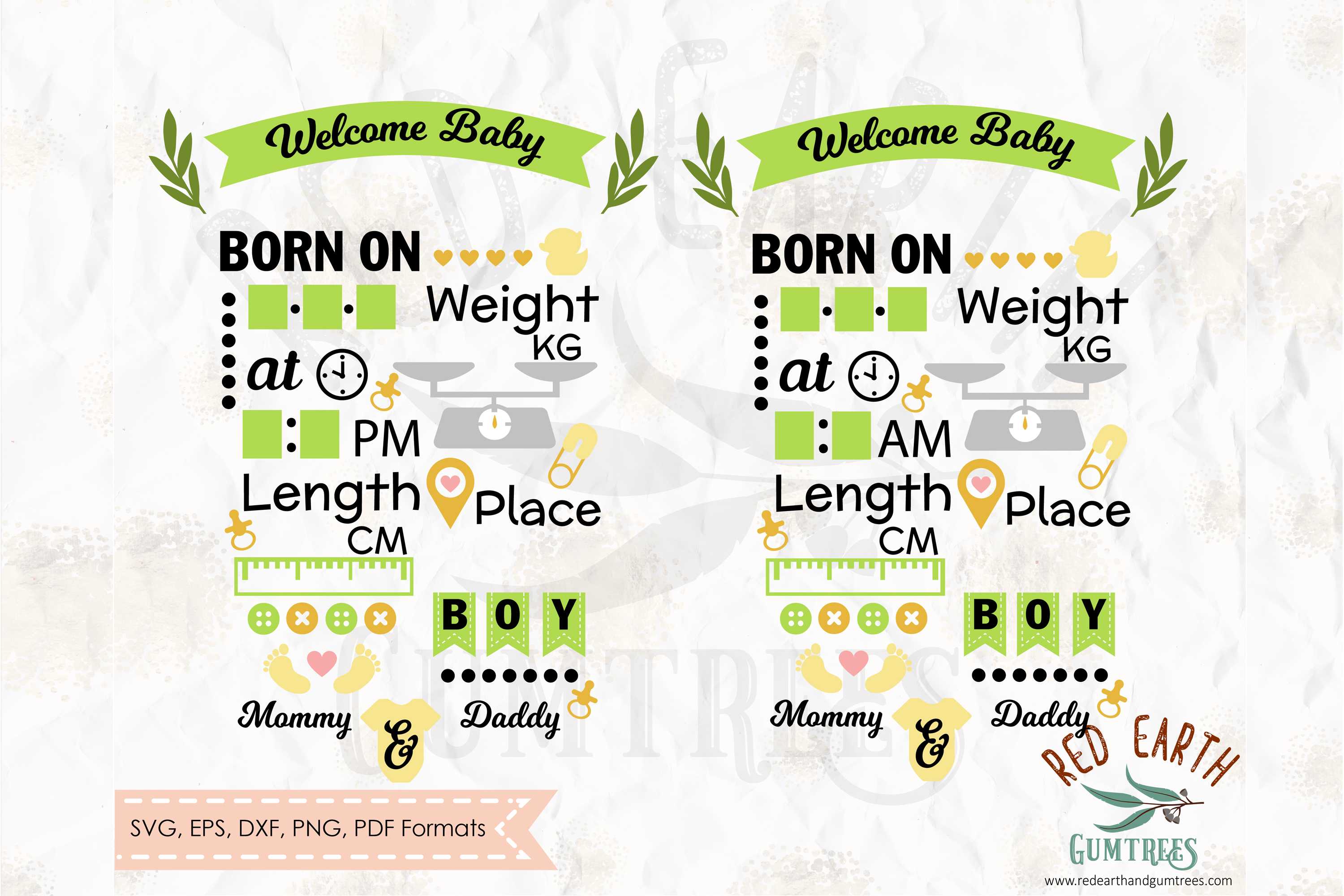 Baby boy announcement chart template in SVG,DXF,PNG,EPS,PDF