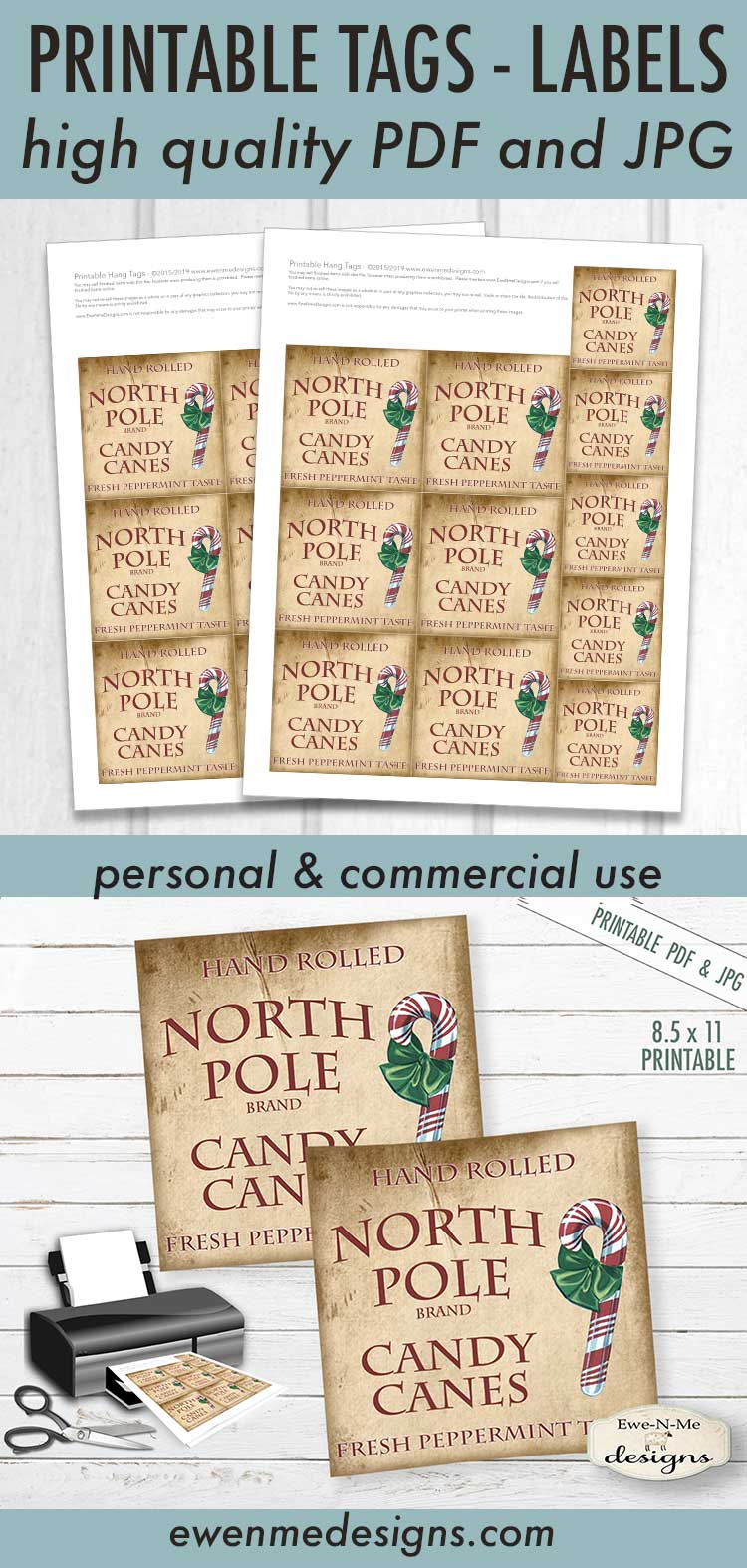 Printable Christmas Tags/Labels - Candy Canes - PDF & JPG (314076 ...