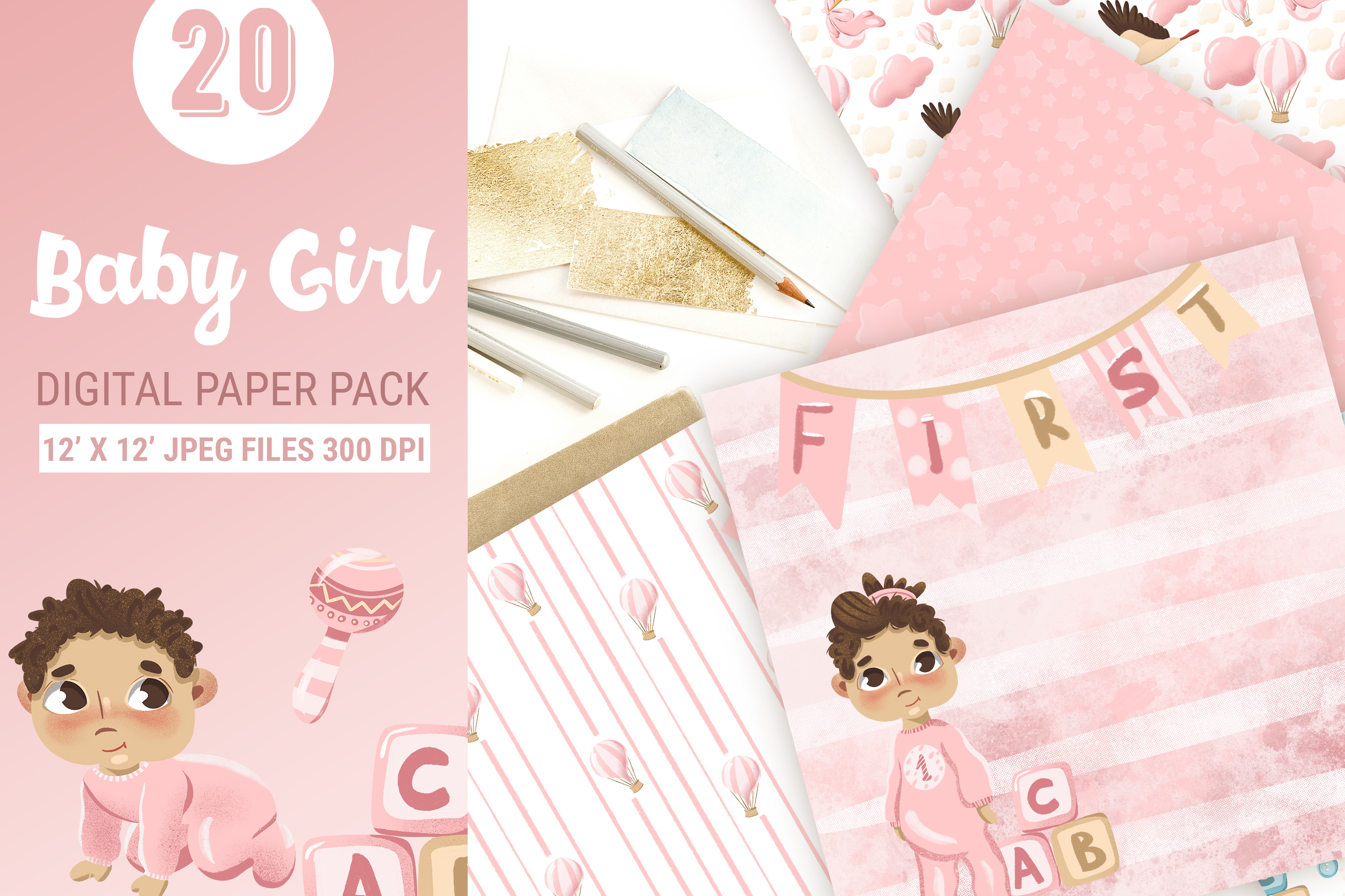Baby girls paper design for scrapbooking