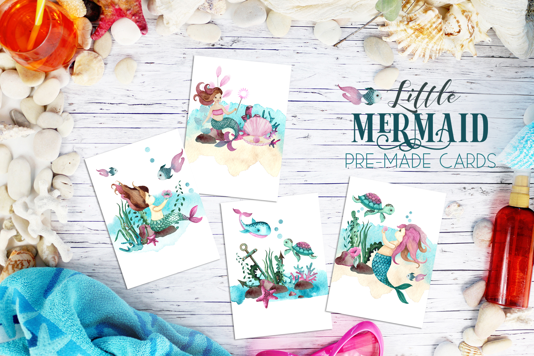 Little Mermaid. Watercolor collection