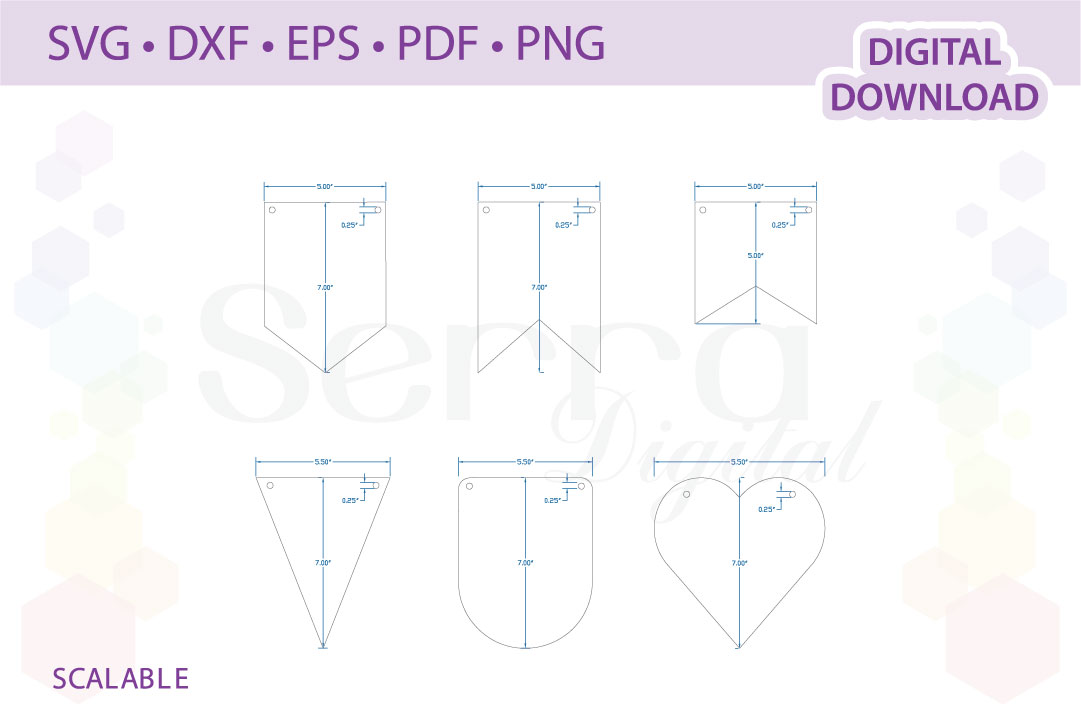 Pennant banner cut files .svg .eps .dxf .pdf .png