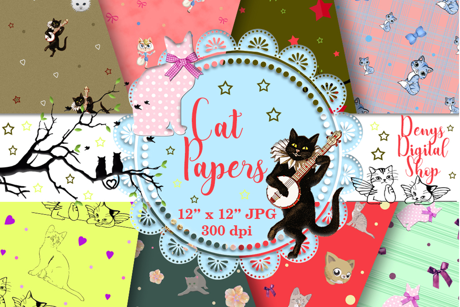Cat Digital Paper, Cat Scrapbook, Cat Paper Scrapbook, 50OFF