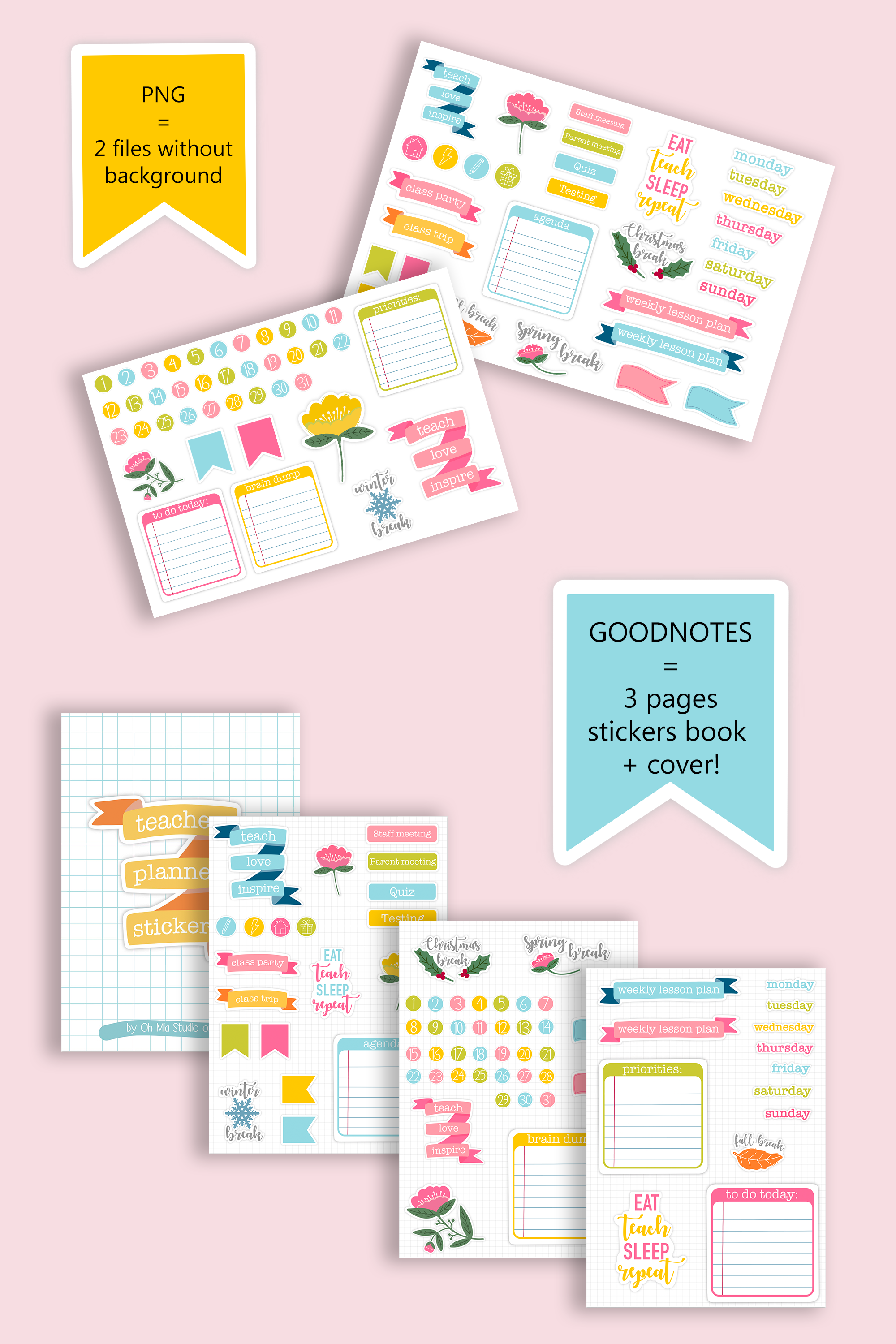 Teacher Digital Planner Stickers - Pre-cropped for GoodNotes