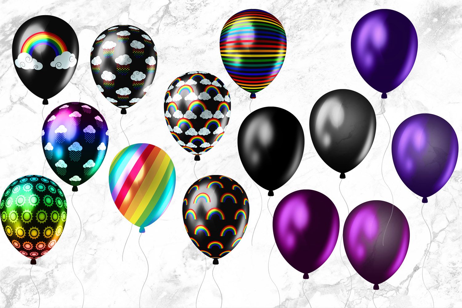 Dark Rainbow Balloons Clipart