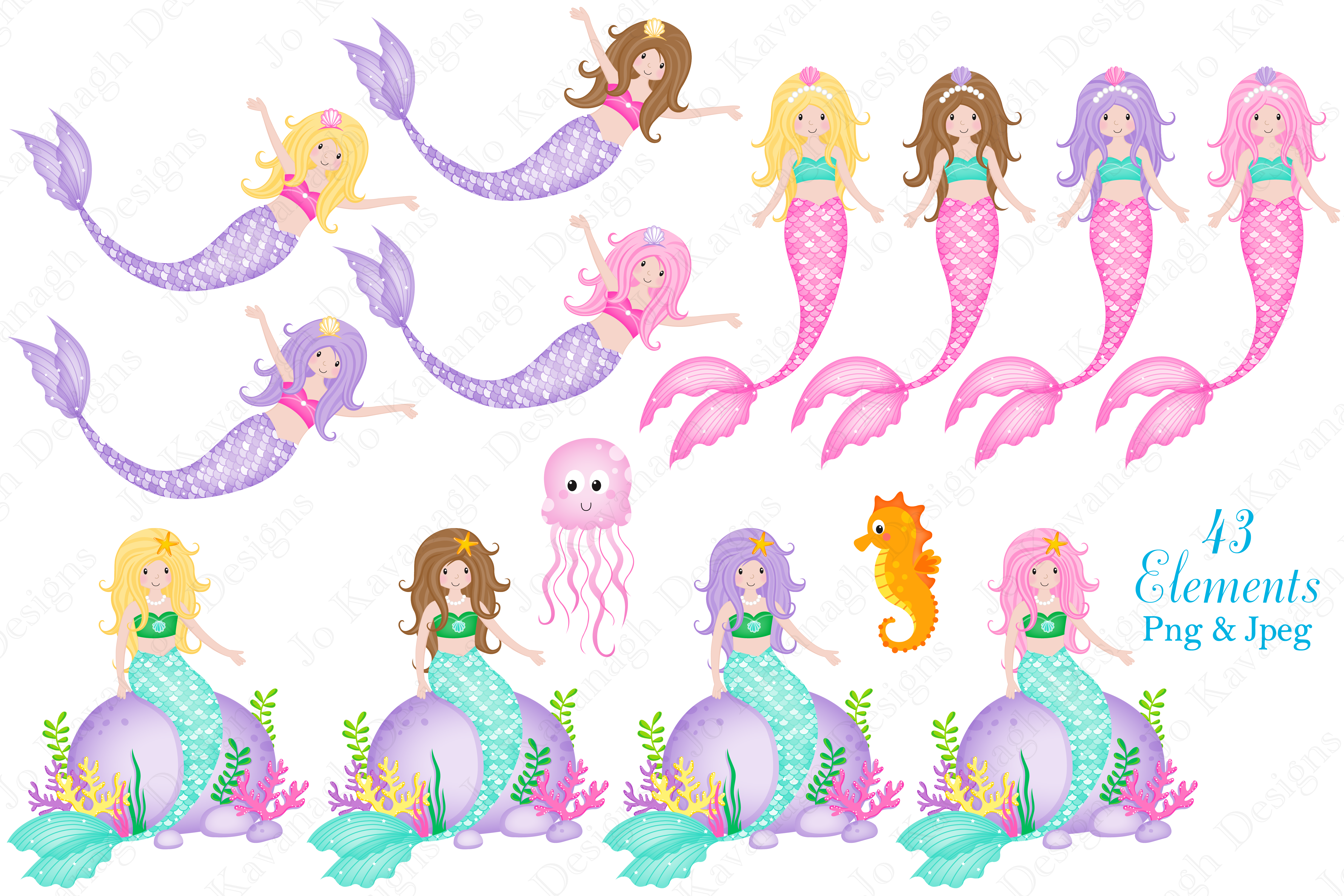 Mermaids, Mermaid graphics & Illustrations, Under the sea