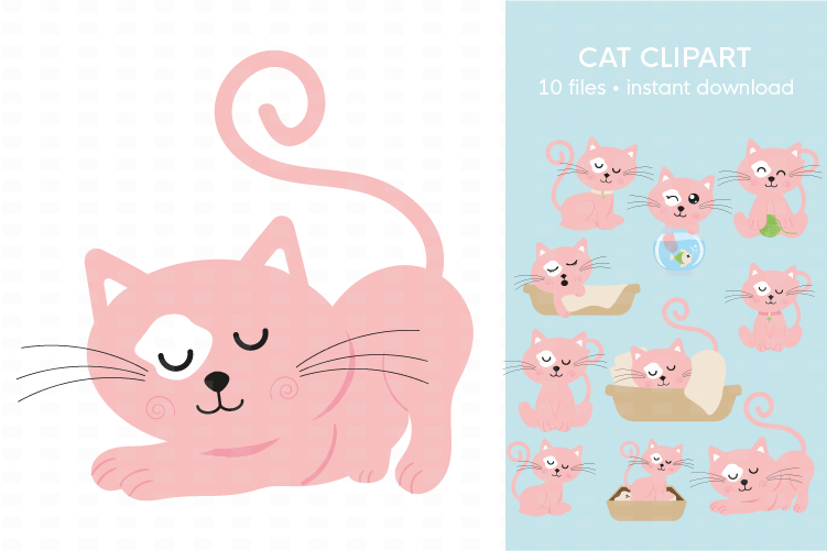 Cat clipart, cat clip art printable, cute pink cat clip art (254571 ...