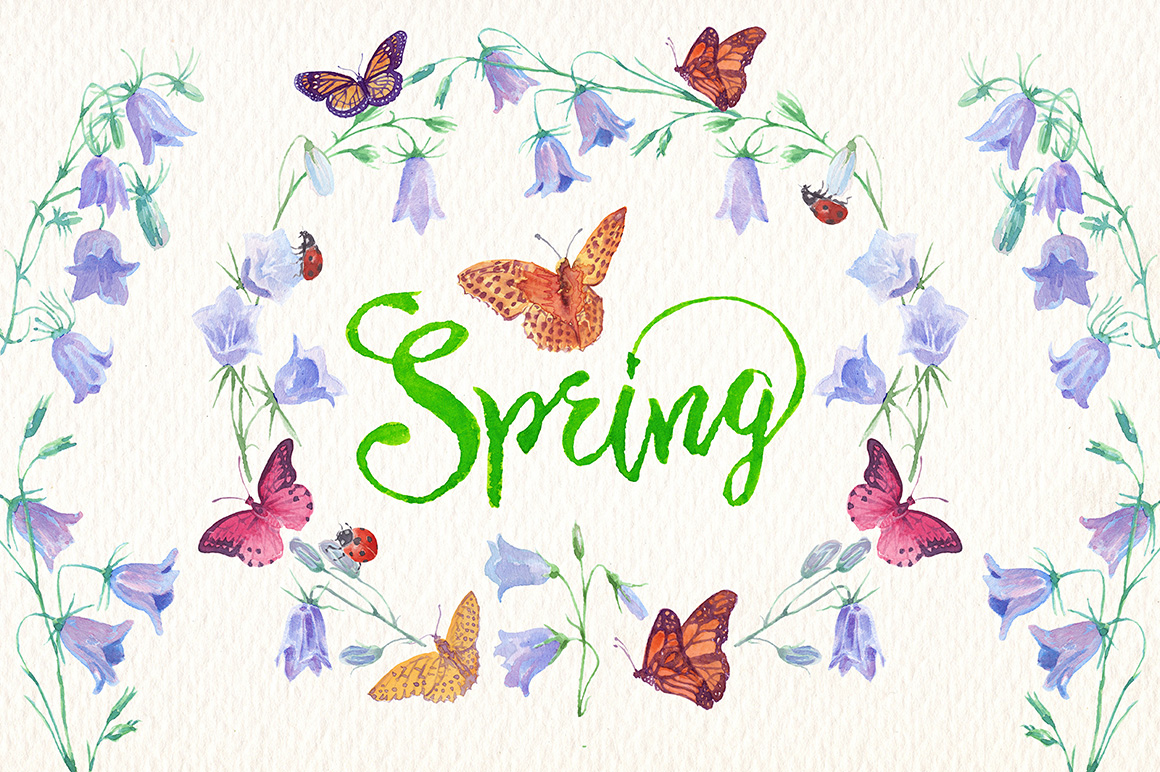 Spring watercolor clipart set