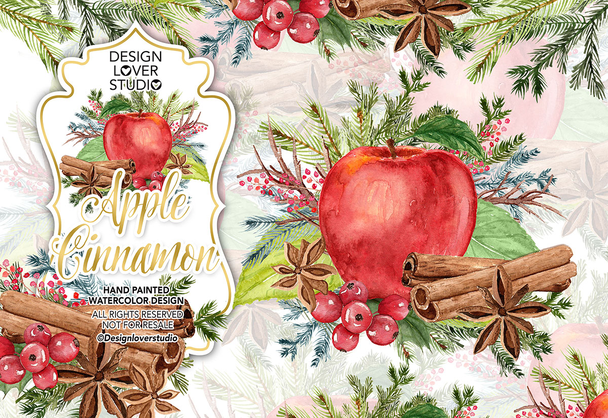 Watercolor Apple Cinnamon design