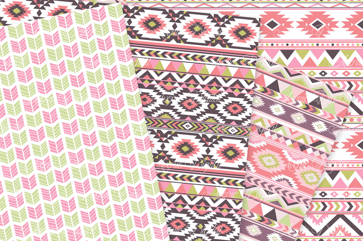 Pink and Green Boho Seamless Patterns