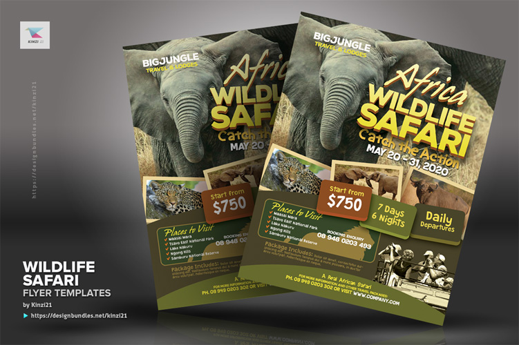 Wildlife Safari Flyer Templates (233976) | Flyers | Design Bundles