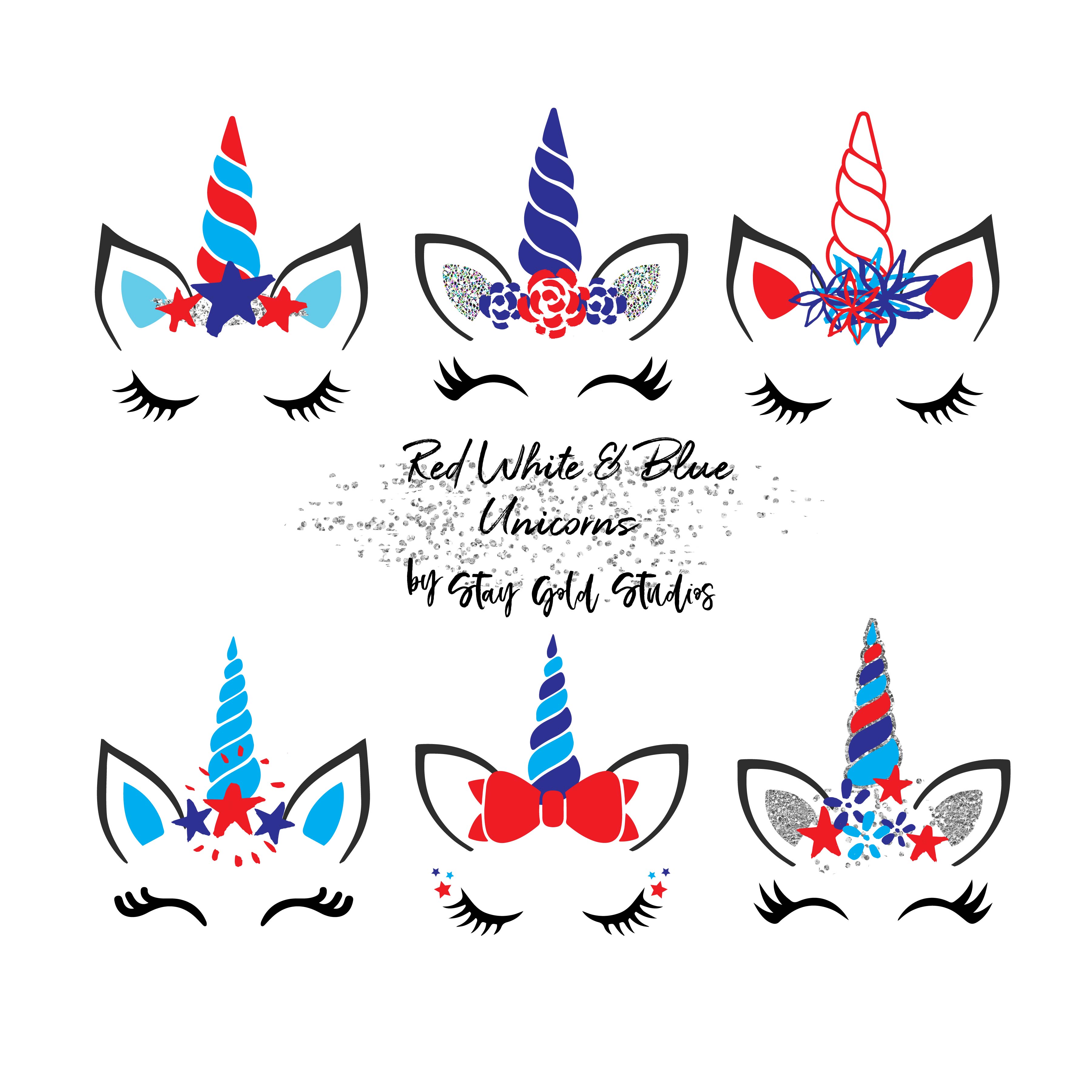 Red White & Blue Unicorn Faces Clipart (101231) | Illustrations ...