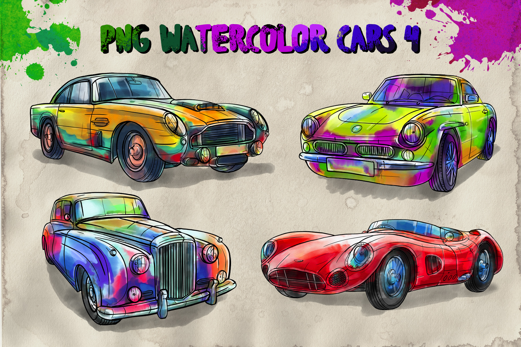 PNG watercolor cars 4
