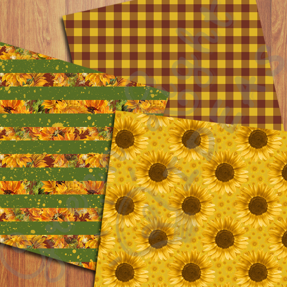 Sunflower Digital Papers, Vintage Sunflowers Scrapbook Papers