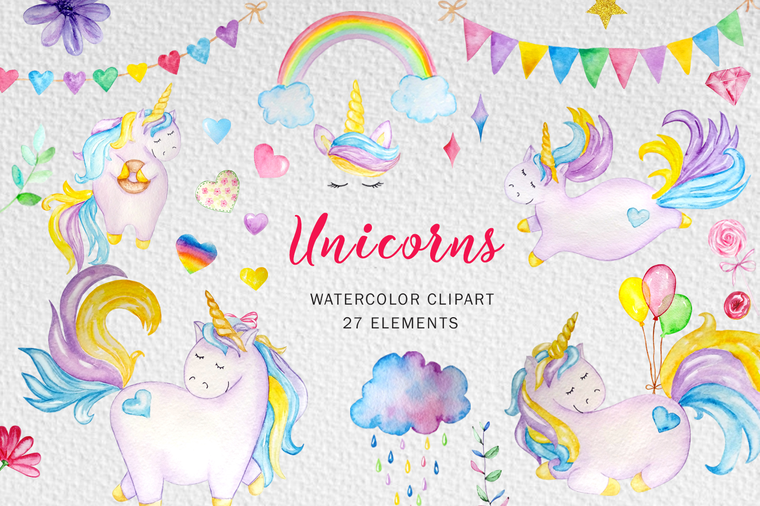 Unicorn clipart, Watercolor magic clipart