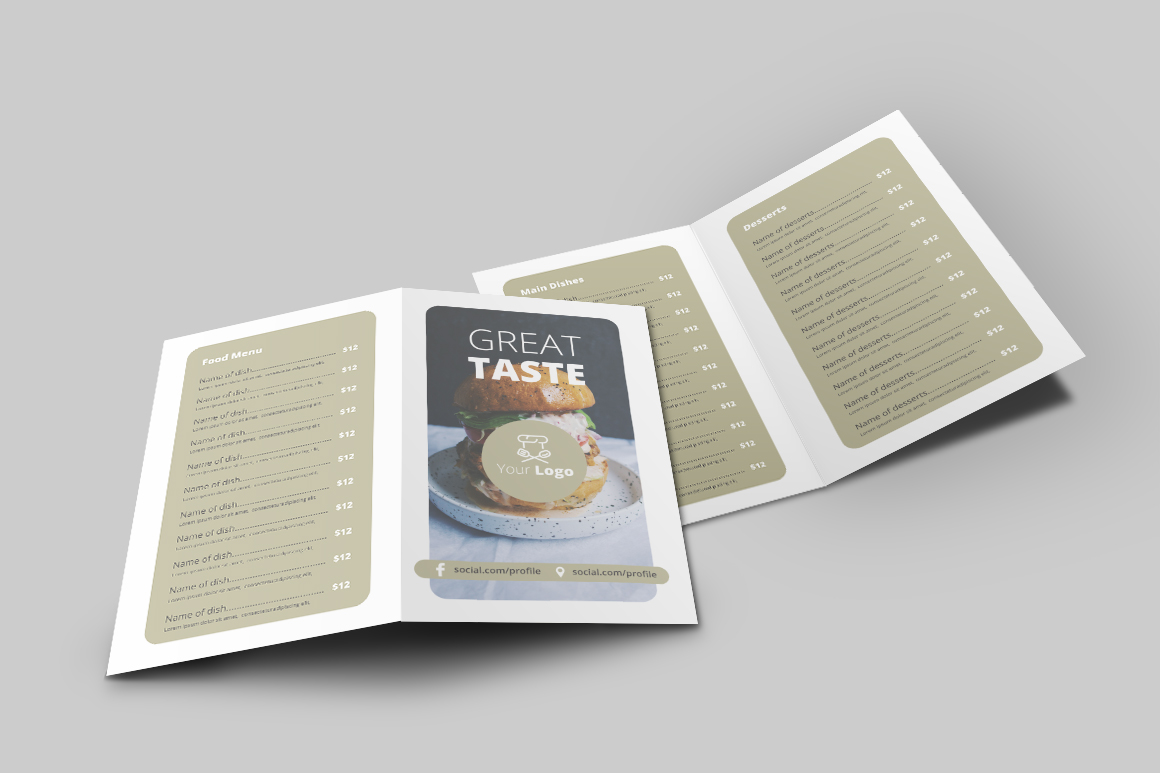 Food Menu Bi-Fold Brochure (321930) | Brochures | Design Bundles