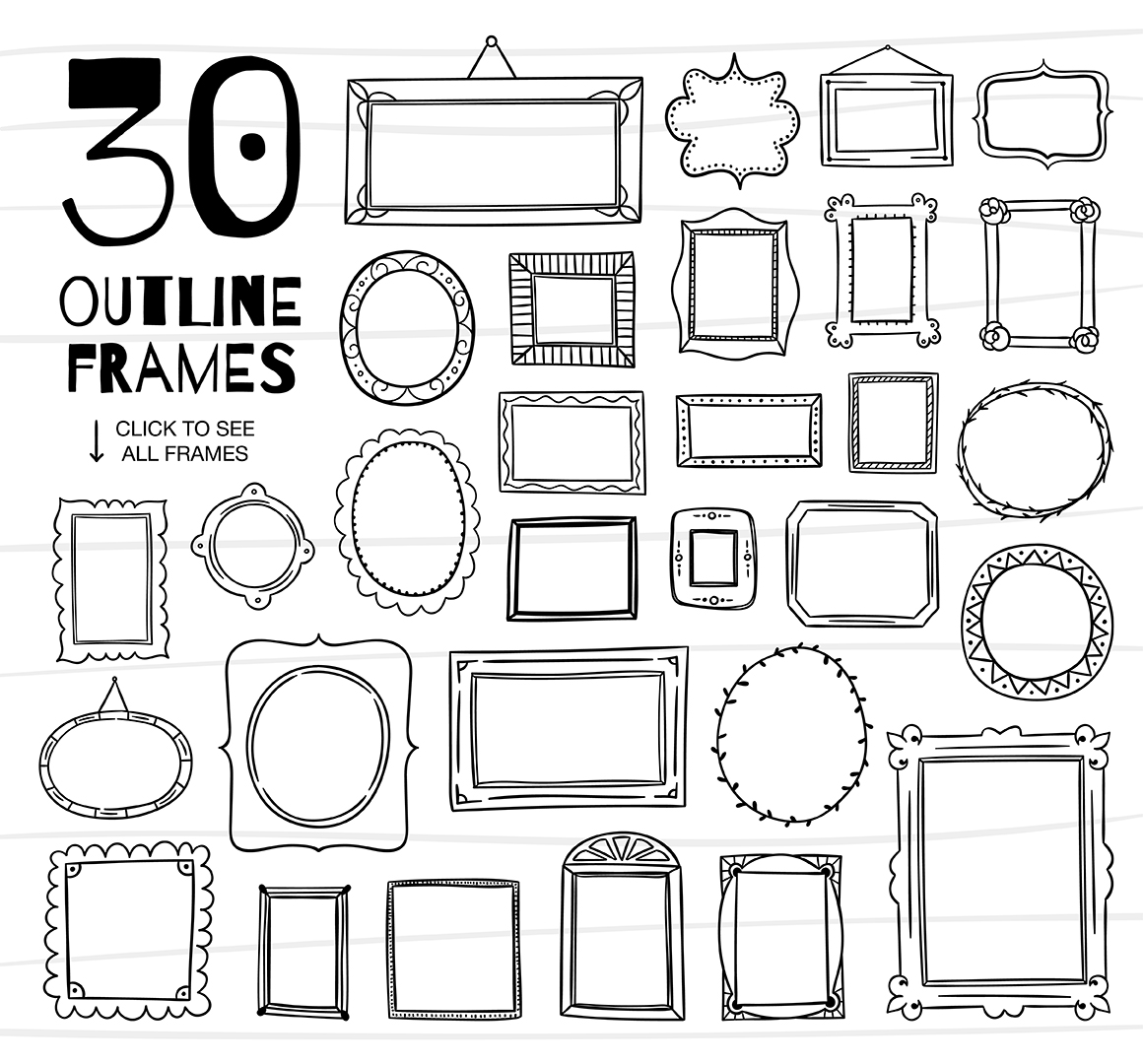 30 Hand Drawn Frames (101377) | Illustrations | Design Bundles