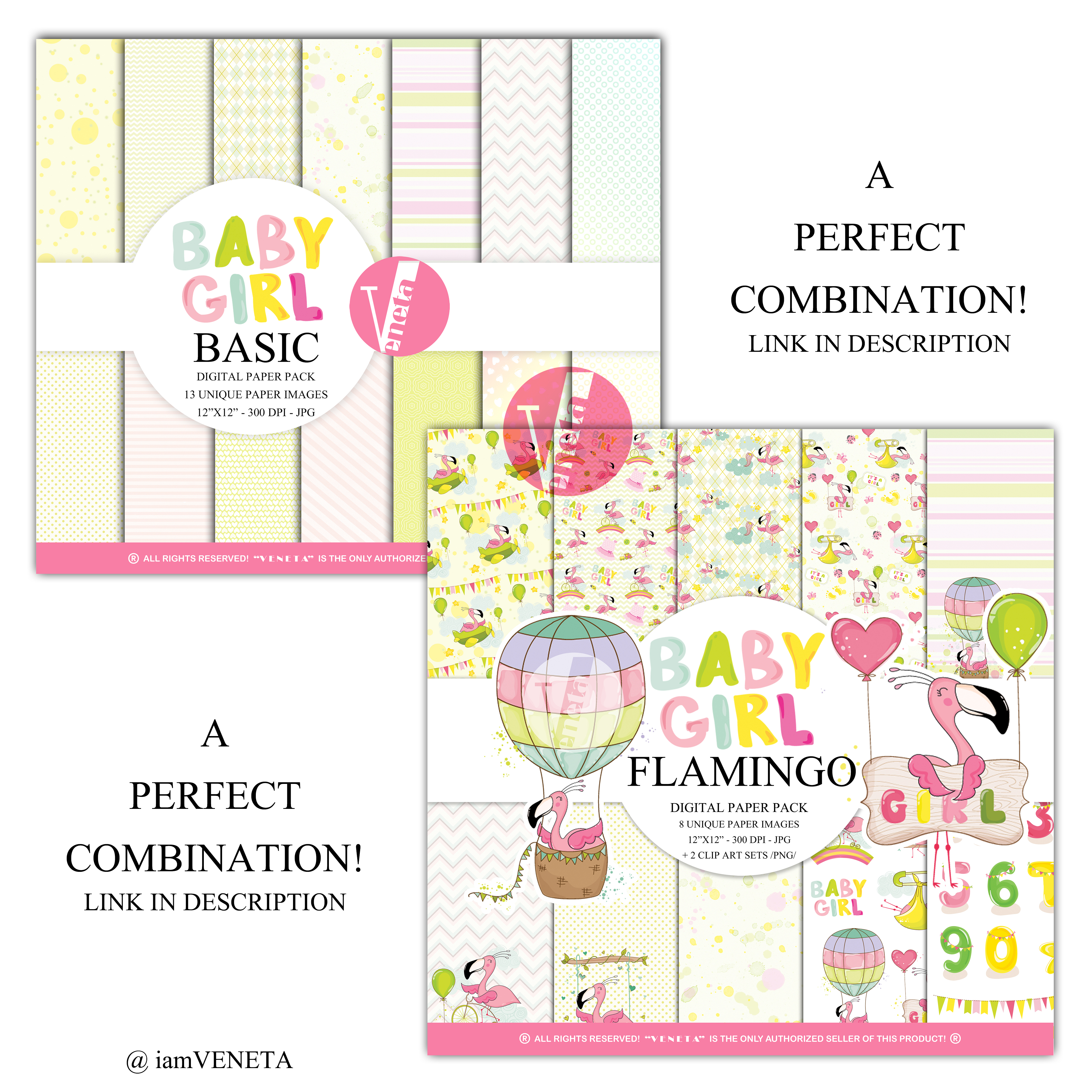 Baby Girl Basic Digital Paper Pack Instant Download Printable Baby Girl ...