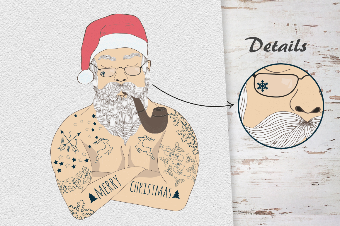 Tattooed Santa Claus (36388) | Illustrations | Design Bundles