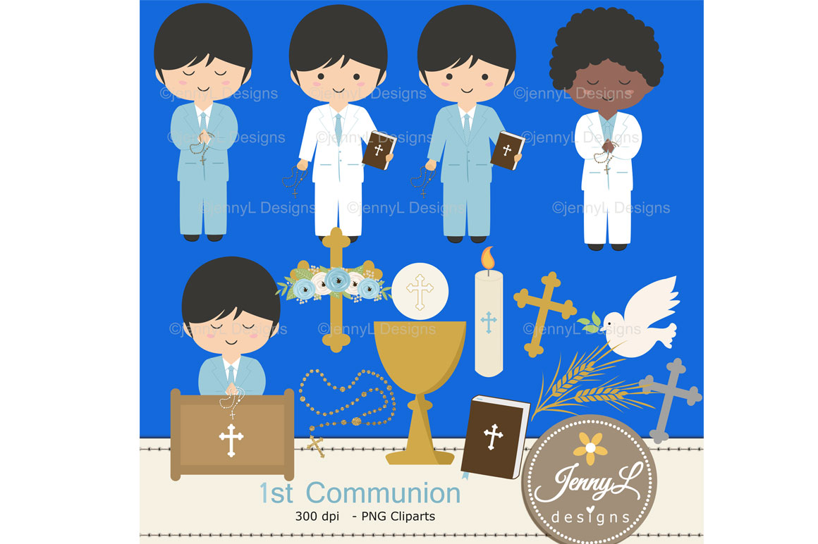 1st Communion Confirmation Boy Digital Papers and Bible Clip (277264 ...