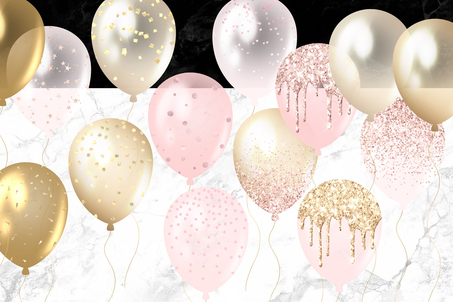 Blush Pink and Gold Balloons Clipart