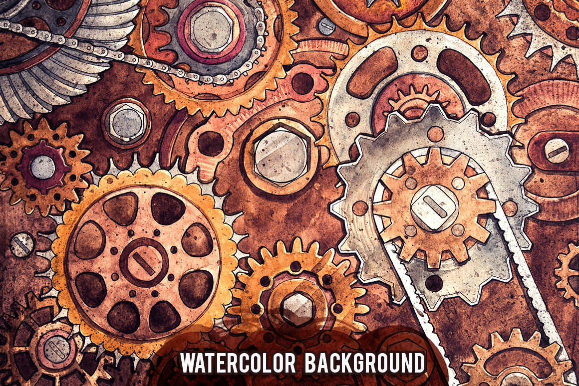 Watercolor Gears (4130) | Illustrations | Design Bundles