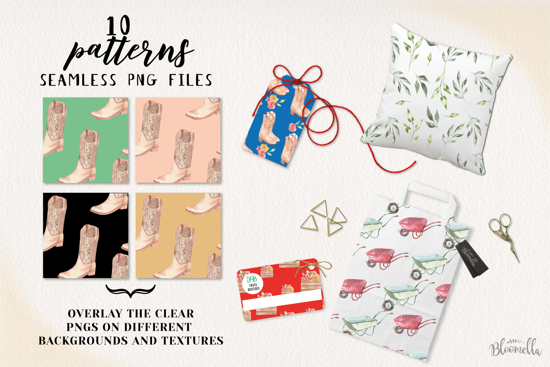 Cowboys Florals Seamless Patterns Digital Papers Western