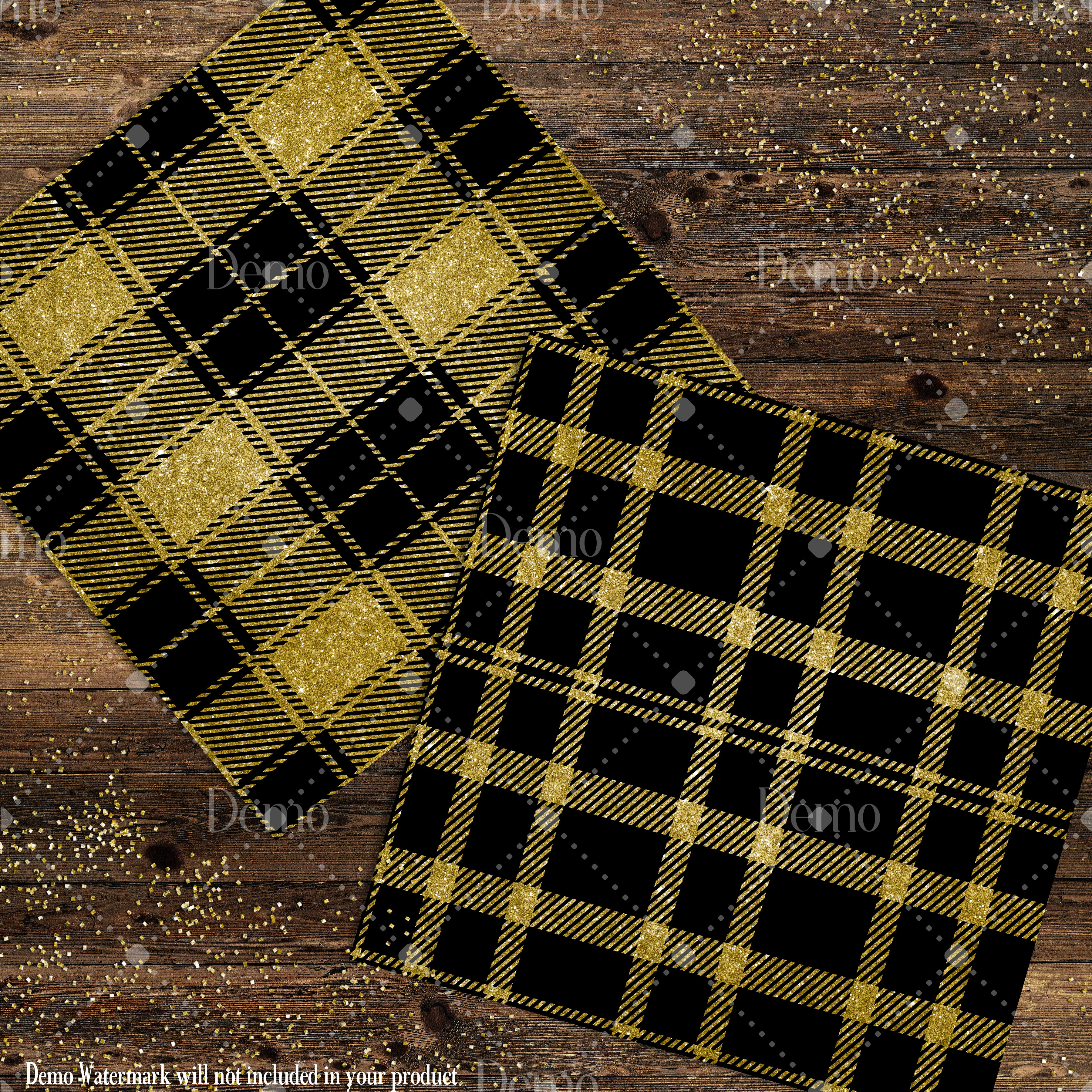 16 Black Gold Glitter Tartan Plaid Gingham Digital Papers