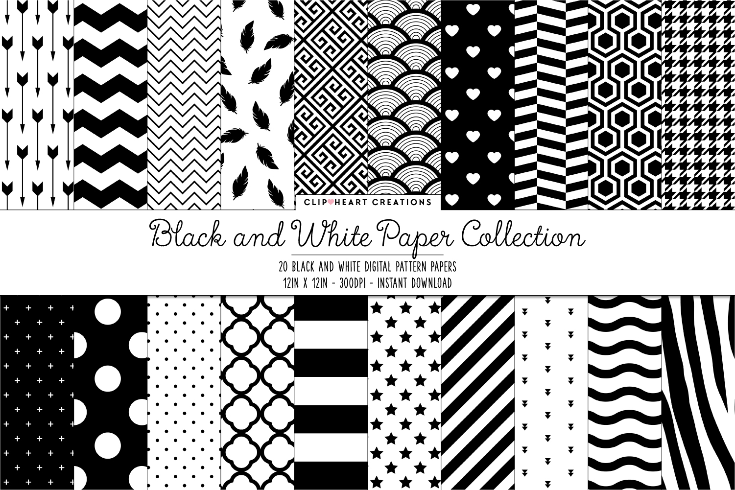 Black & White Pattern Digital Papers - 20 papers