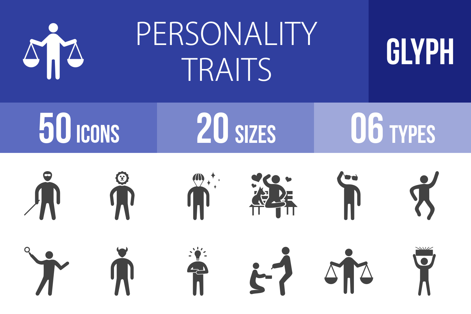 50 Personality Traits Glyph Icons (55985) | Icons | Design Bundles