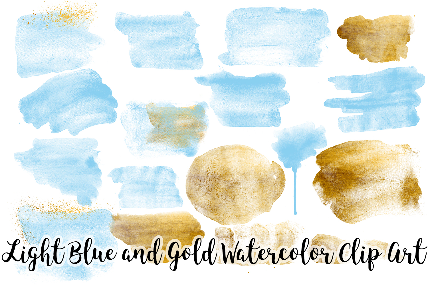 Light Blue and Gold Watercolor Clip Art, transparent PNG
